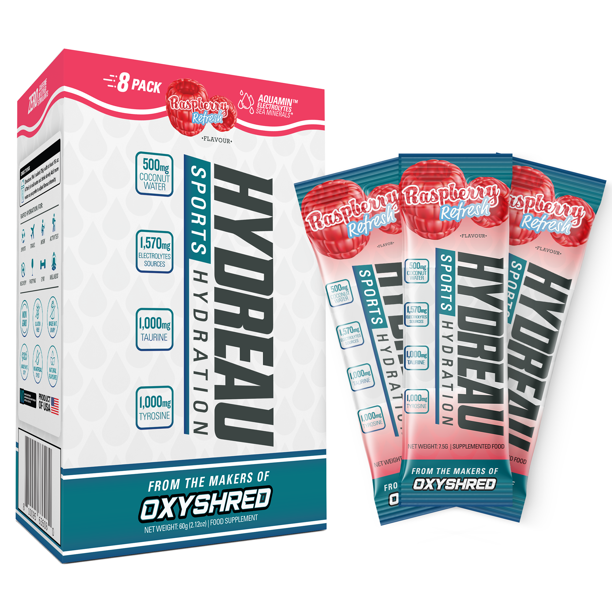 Buy HYDREAU - Sports Hydration Stick Pack - 8 Pack | Raspberry Refresh ...